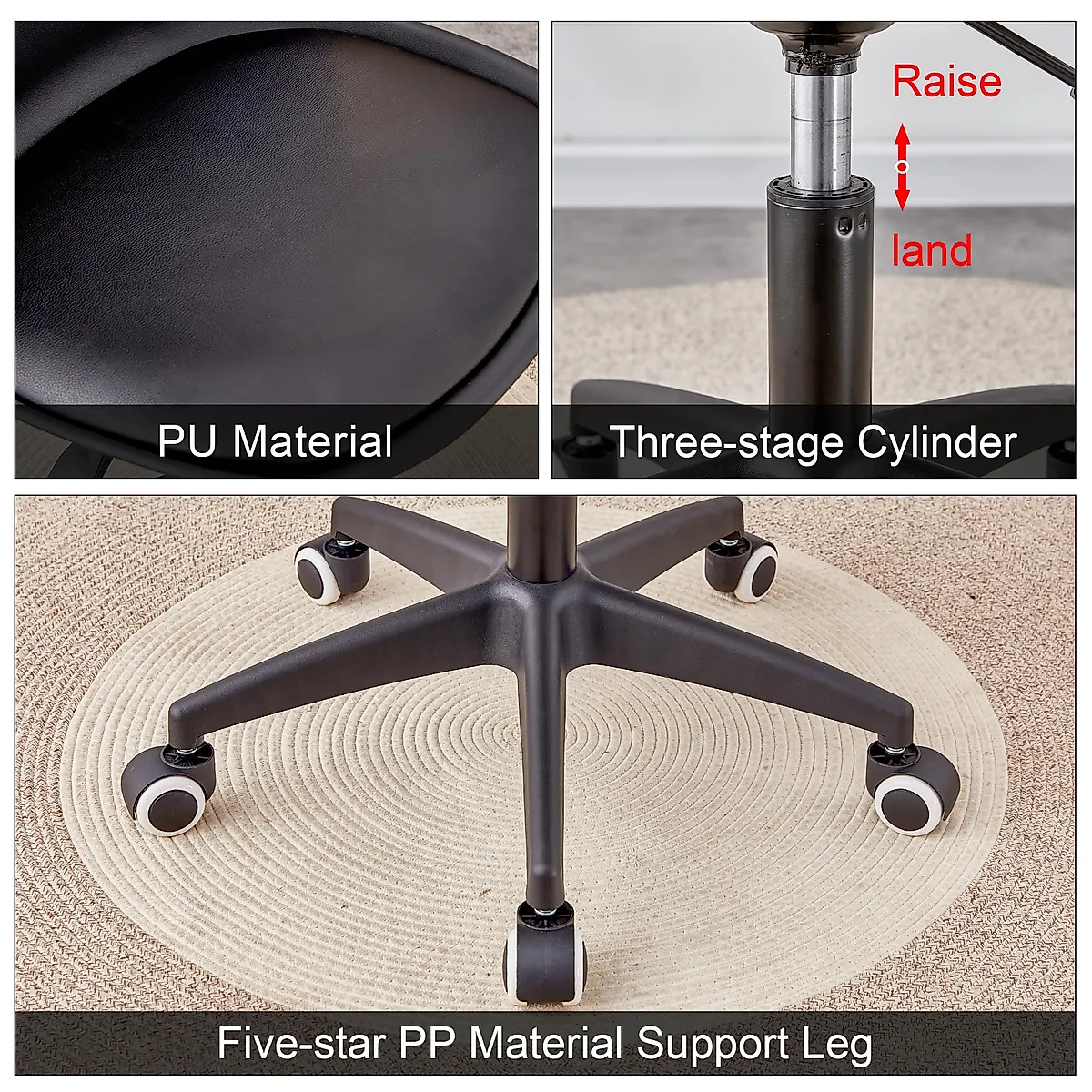 CIATRE Black Modern Home Office Desk Chairs, Adjustable 360 °Swivel Chair Engineering Plastic Armless Swivel Computer Chair with Wheels for Living Room, Bed Room Office Hotel Dining Room