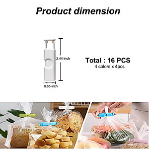 Bag Clips,16 PCS Reusable Bread Bag Clips for Food Storage,Easy Squeeze & Lock Fruit Fresh-Keeping Plastic Sealing Clips