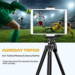 Aureday Phone Tripod, 50” Extendable Adjustable Smartphone & Tablet Tripod Stand with Phone Holder Mount & Remote, Compatible with Tablet/Cell Phone/Camera