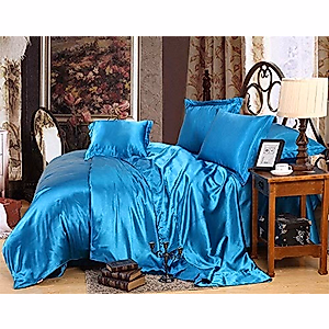 Cotton Home Depot Satin 9 PCS Comforter Set(Comforter + Duvet Cover + Flat Sheet + Fitted Sheet 21" Deep Pocket + Bedskirt + 4 Pillow Cases ) Bedding Set Turquoise Blue,California King