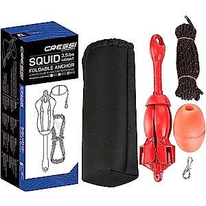 Cressi Foldable Anchor Set for Stand-Up Paddle Board - 3.5 lb, 33 ft Rope - Squid: Designed in Italy