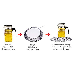 USB Wood Grain Cup Warmer Heat Beverage Mug Mat Home Office Desktop Heated Coffee Tea Mug Pad(Black)