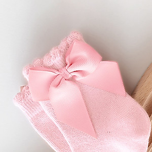 CozyWay Baby Girls Ankle Socks White Bow Toddler Infants Cotton Socks 6 Pairs For Girls, 0-9 Months