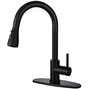 Keonjinn Black Kitchen Faucet with Pull Down Sprayer, Stainless Steel Kitchen Sink Faucet Single Handle Pull Down Kitchen Faucets, High Arc Single Hole Matte Black Kitchen Faucets with Deck Plate