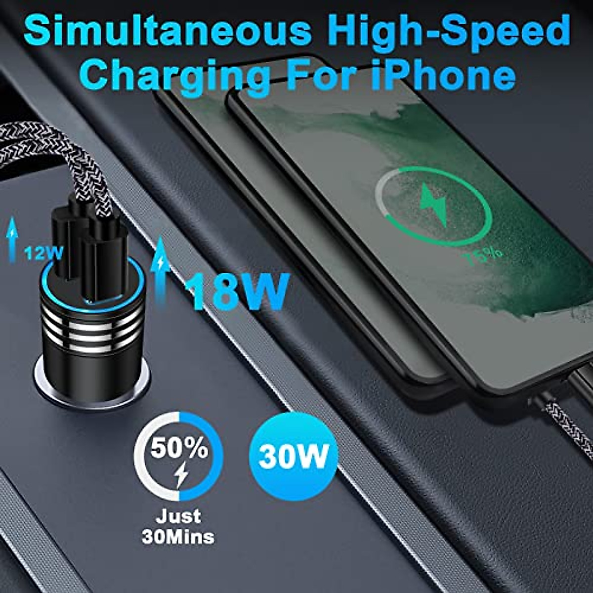 Fast Charging USB C Car Charger for iPhone 14 13 12 11 Pro Max SE XR XS X 8 Samsung Galaxy S23 S22 S21 S20 FE Note20 A12 A32 Google Pixel 7 Pro/6a/6/5/4a/4/3a 3XL,2Pack 30W PD+2.4A Type C Car Adapter