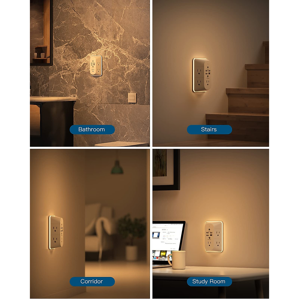 Surge Protector, Outlet Extender Power Strip, USB Wall Charger, Multi Plug Outlets with Spaced Outlets for Home, Office