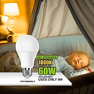Neporal Amber Light Bulbs, 9W 60W Equivalent A19 Soft Light Bulbs, Blue Light Blocking Warm Light Bulbs, 1800K Amber Night Light Bulbs, Dim Light Bulbs for Healthy Sleep and Baby Nursery Light (1)