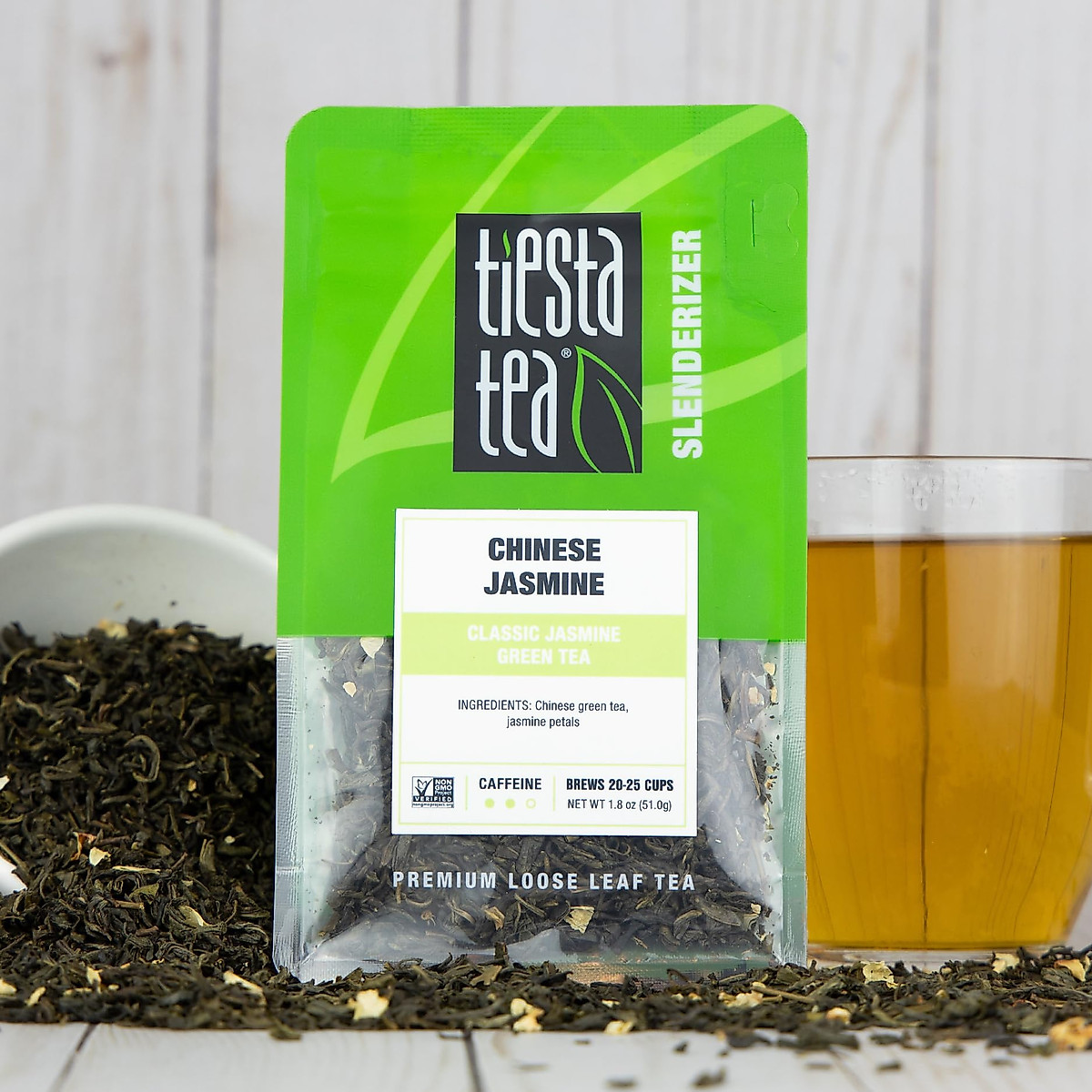 Tiesta Tea - Chinese Jasmine | Loose Leaf | Classic Jasmine Green Tea | Premium Blend | Medium Caffeinated Green Blend | Make Hot or Iced & Brews Up to 25 Cups | 1.8 Ounce Resealable Pouch