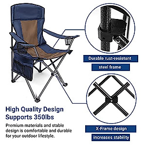 AsterOutdoor Camping Folding Chair Padded Quad Arm Chair with Large Cup Holders, Side Organizer & Back Pocket for Outdoor, Camp, Indoor, Patio, Fishing, Supports 350lbs