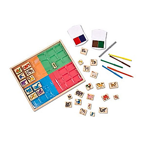 Melissa & Doug Deluxe Wooden Stamp Set: Animals - 30 Stamps, 6 Markers, 2 Stamp Pads - Kids Art Projects, With Washable Ink, Wooden Animal Stamps For Ages 4+