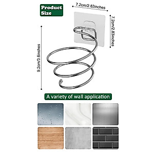AKOAK Stainless Steel Hair Dryer Holder, Bathroom Wall Mounted Self-Adhesive Waterproof Hair Dryer Storage Holder - Suitable for Most Hair Dryers, Pack of 2