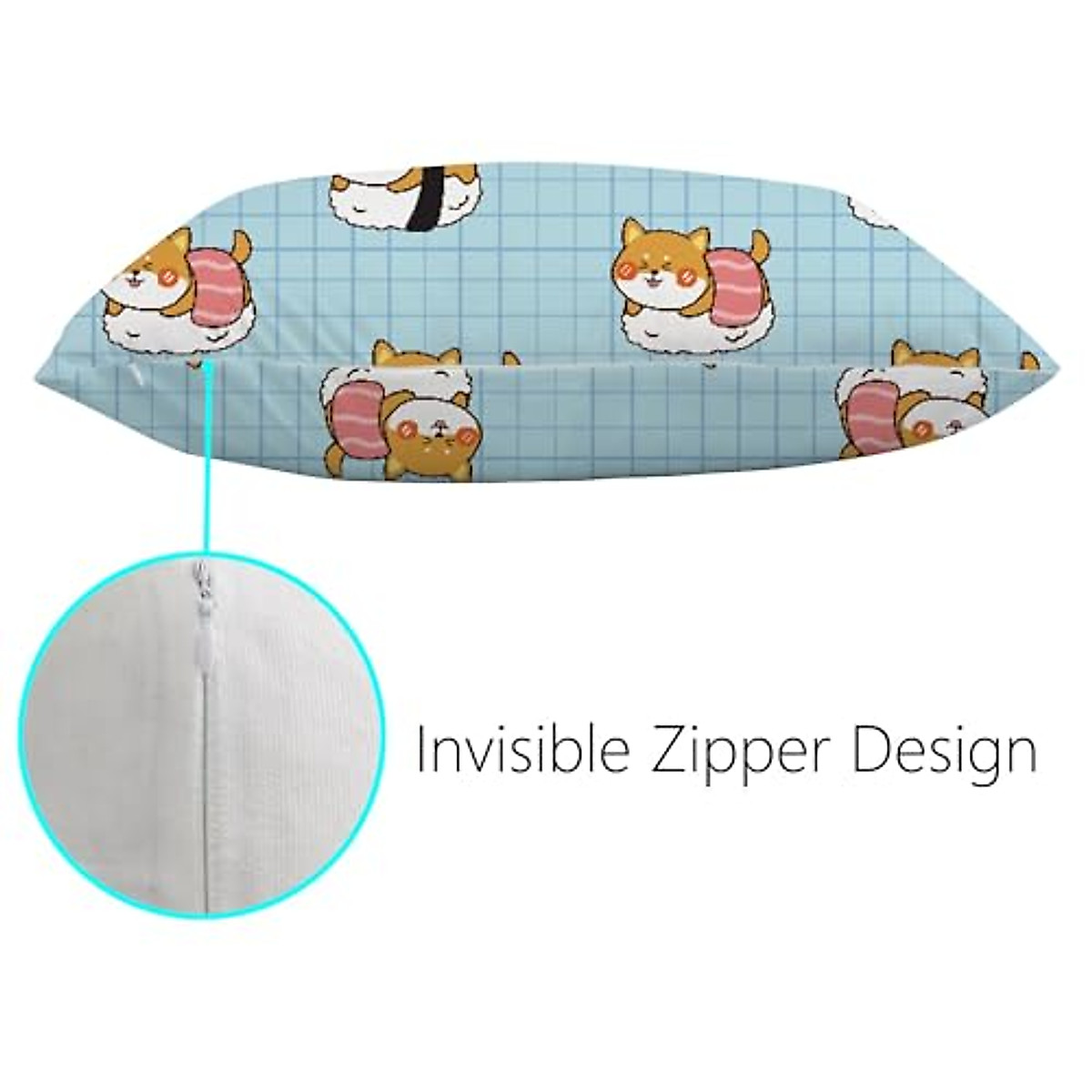 Pillowcase Set of 2 Cute Dog Striped Blue Animal Pillow Cover Pillow Sham for Long Pillow Standard Size 20X26 Inch