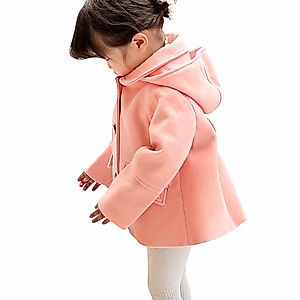 rrhss Baby Girls Button Formal Coat Toddler Kids Hooded Woolen Jacket Fall Winter Outwear Pink Size(3-4 Years)