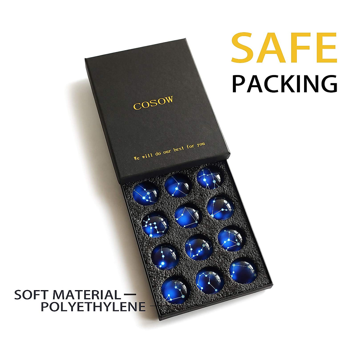 COSOW 12Pcs Glass Strong Magnetic Refrigerator Magnet Fridge Sticker - Round Constellation Glass Fridge Decoration, Office Whiteboard Magnet, Dishwasher Magnet, Cabinet Cute Locker Magnet…