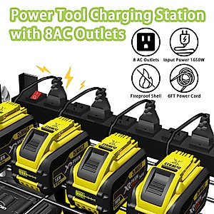 Spaclear Power Tool Organizer with Charging Station,3 Layer Holders Heavy Duty Metal Power Tool Storage Rack with 8 Drill Holders, Garage Tool Organizer and Storage with 8 Outlet Power Strip