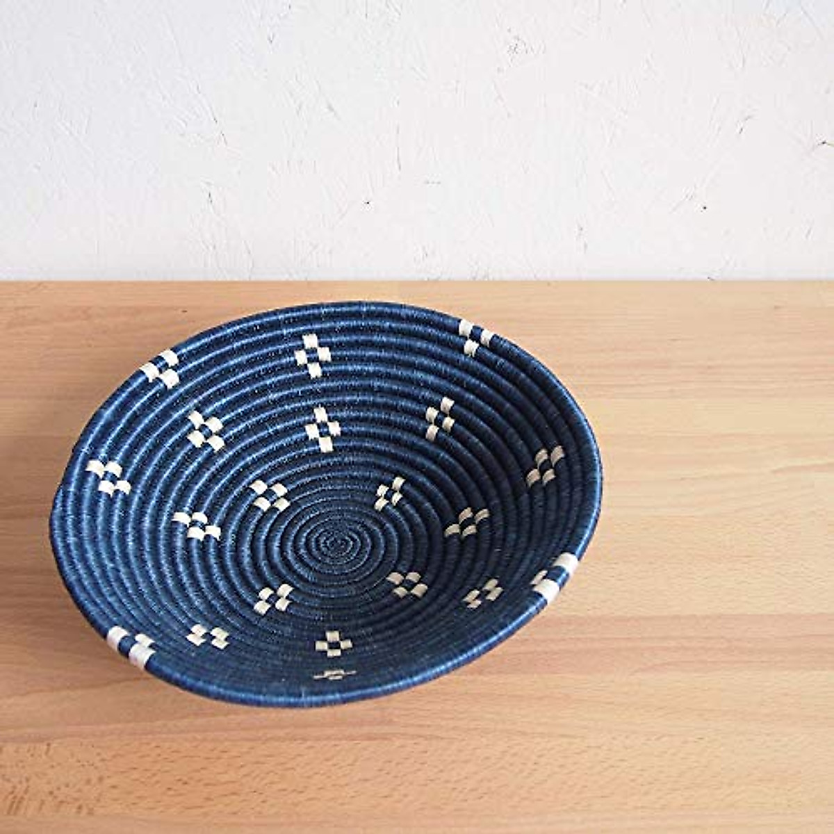 African Basket- Kabaya/Rwanda Basket/Woven Bowl/Sisal & Sweetgrass Basket/Blue, White