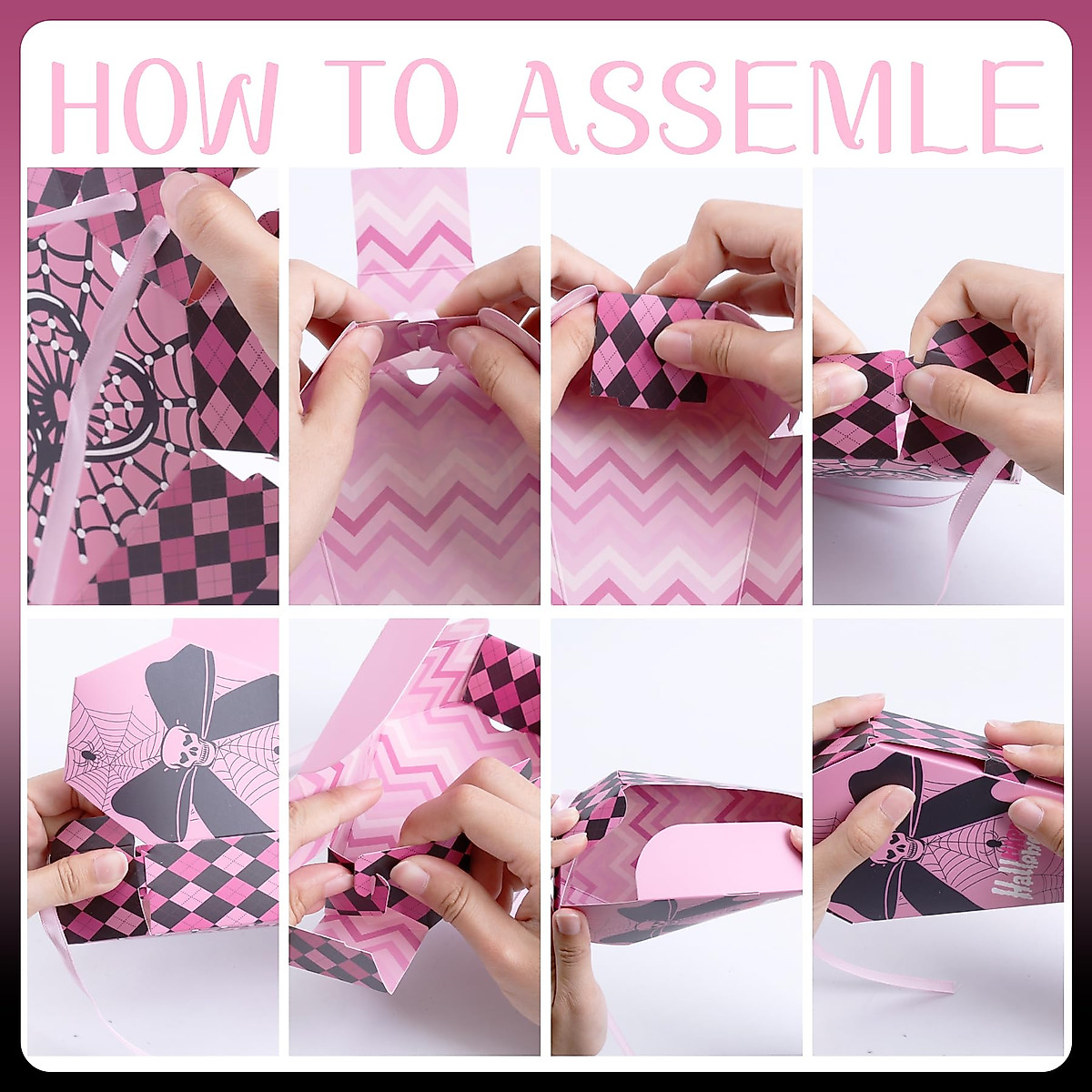 HOMEZZO 24 Pcs Pink Spider Web Coffin Boxes, Spooky Goth Black Conquette Halloween Coffin Paper Candy Treat Gift Boxes for Halloween Party Decorations