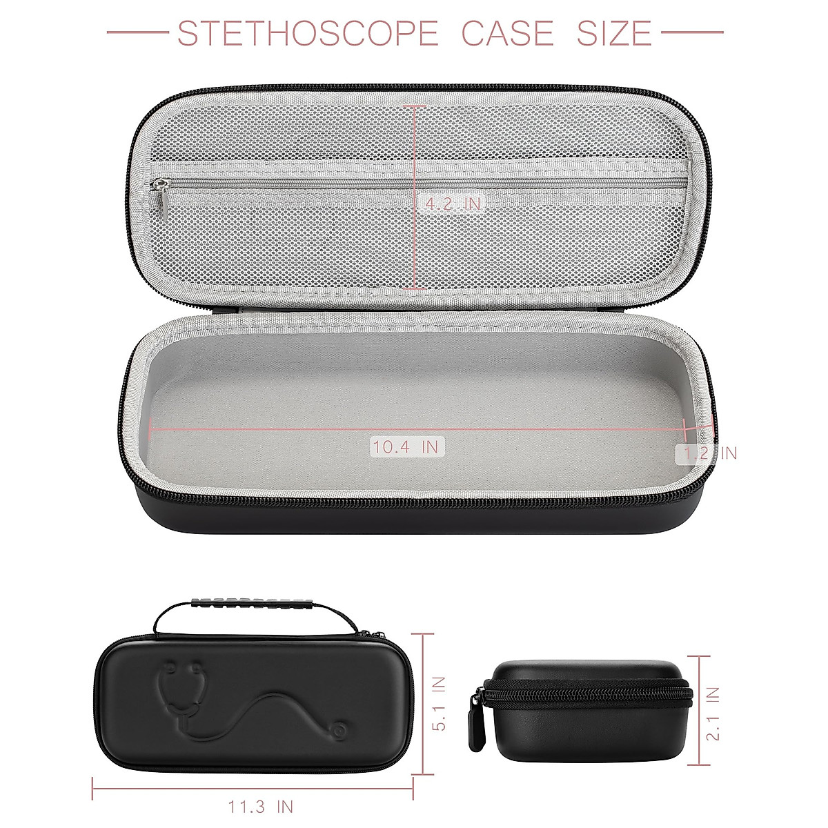 STUKCAZE Hard Stethoscope Case for 3M Littmann Classic III, Lightweight II S.E, MDF Acoustica Stethoscope, Stethoscopes Carrying Case with Mesh Bag for Nurse Accessories Gauze Penlights Cotton Swabs