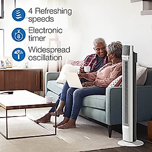 Lasko Xtra Air Oscillating Tower Fan, 4 Speeds, Nighttime Setting, Timer and Remote Control, 48", Silver, T48337, Large