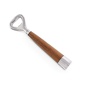 Vagabond House Modern Tribeca Collection Bottle Opener; Pewter and Teak Handles Mid Century Modern Danish Style 7 inch Long