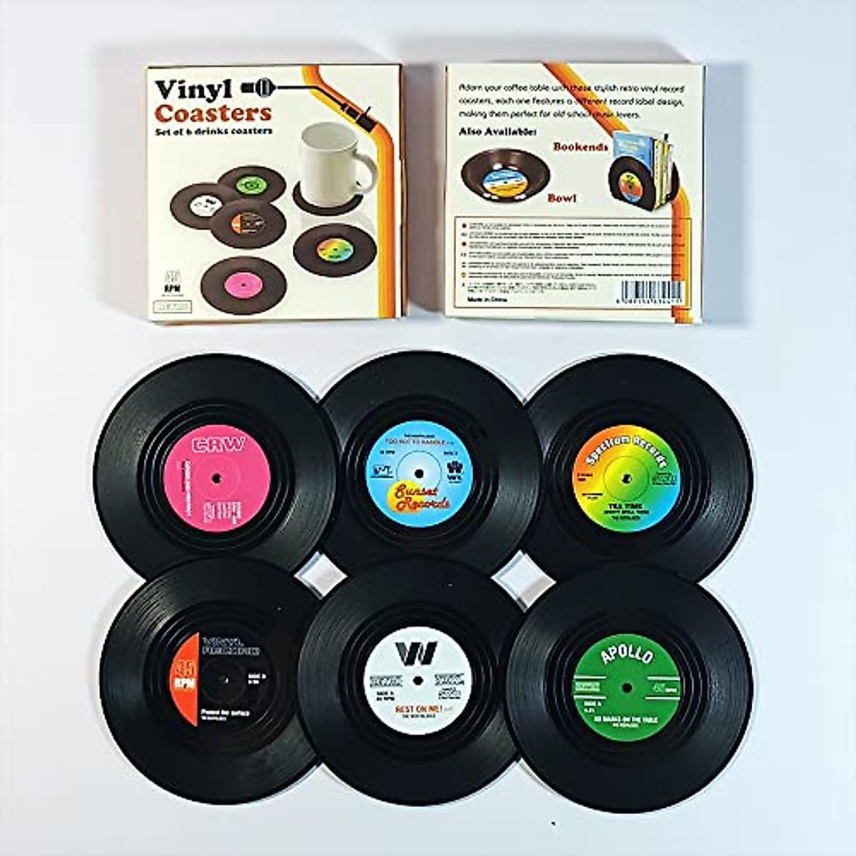 Record Coasters for Drinks with Gift Box 6 Pieces Vinyl Disk Coasters Non-Slip 4.1 Inch Size for Friend Parents to Restaurant/Bar/Party1