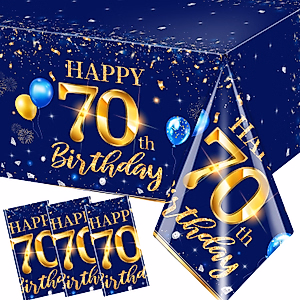 GREHUMOR 70th Birthday Decorations Men-3pcs Navy Blue 70th Birthday Table Covers Rectangle Waterproof Plastic Gold Blue Birthday Tablecloth for Men 70th Birthday Party Supplies