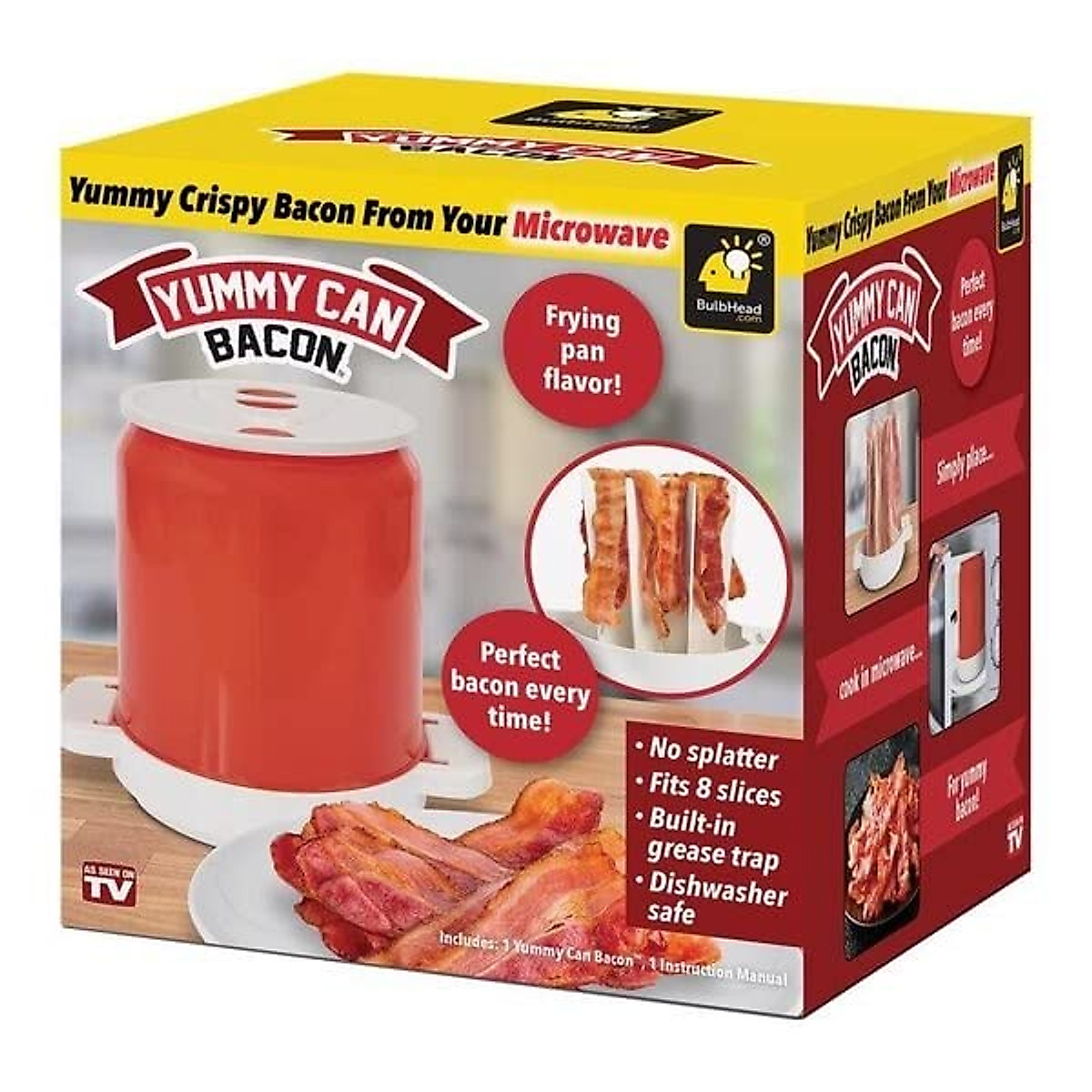 BulbHead AS-SEEN-ON-TV Make Yummy, Crispy, HEALTHY Bacon in Your Microwave, Splatter-Proof & Mess-Free Design, Pour the Grease Right Out, Countertop, Easy-to-Clean, 6 IN, Red