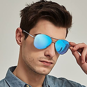 BOTPOV Aviator Sunglasses for Men Women Polarized UV400 Protection Mirrored Lens Metal Frame with Spring Hinges
