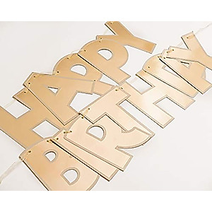 PapaKit Large Happy Birthday Premium Bunting Banner Decoration Baby Boy Girl Adult Party Supply (Metallic Gold with Accent Border)