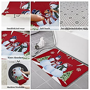 Libaoge Kitchen Mat Rug Set of 2 Christmas Snowman Xmas Tree Snowflake Red Runner Rug Anti-Fatigue Comfort Memory Foam Standing Mat Non-Slip Floor Door Mat for Bathroom Bedroom 18x30in+18x48in