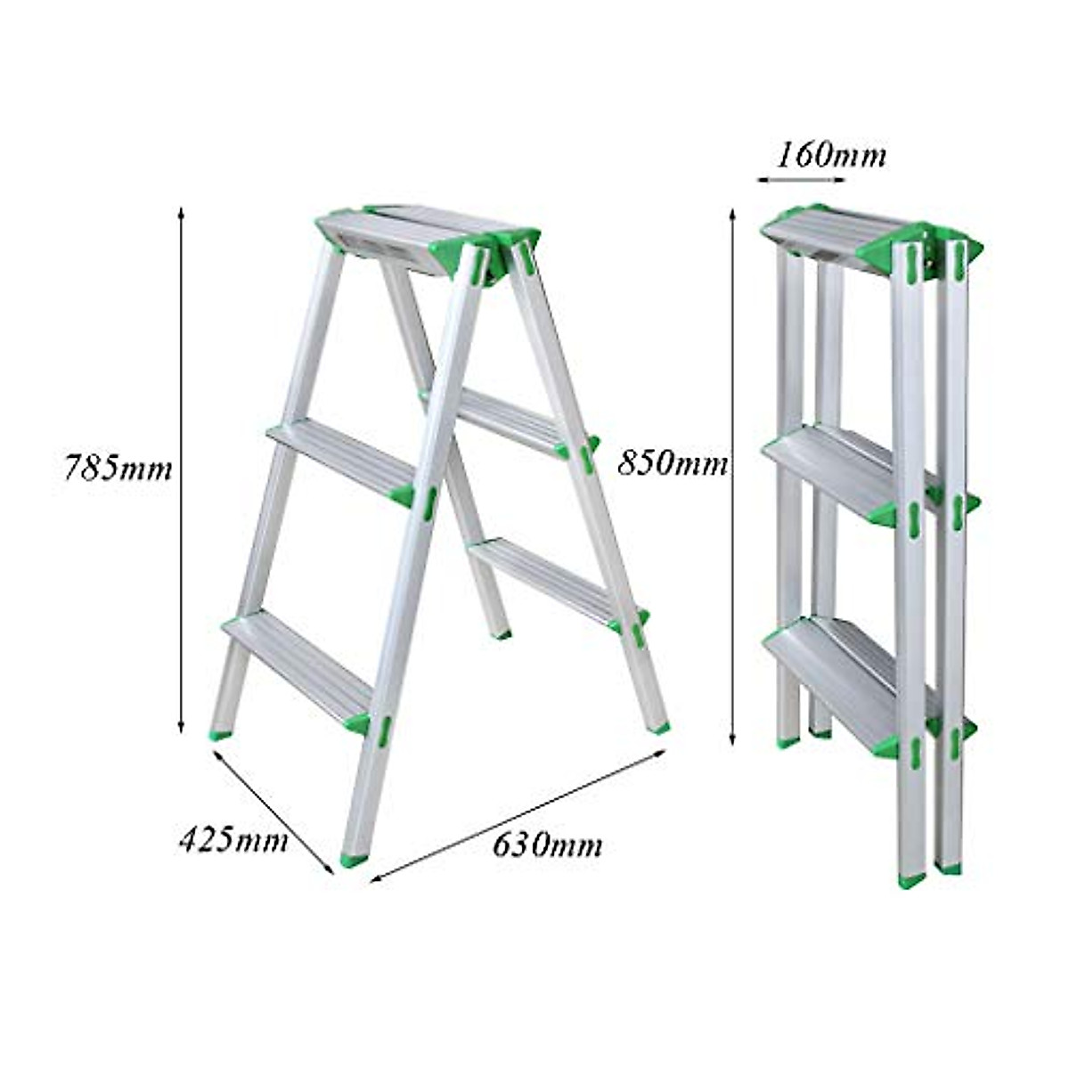 PENGJIE Folding Ladder Step Stool Ladder 3 Step Folding Aluminum Stool Heavy Duty Steel Portable Anti Slip Mat Tread Compact 120 Kg Capacity