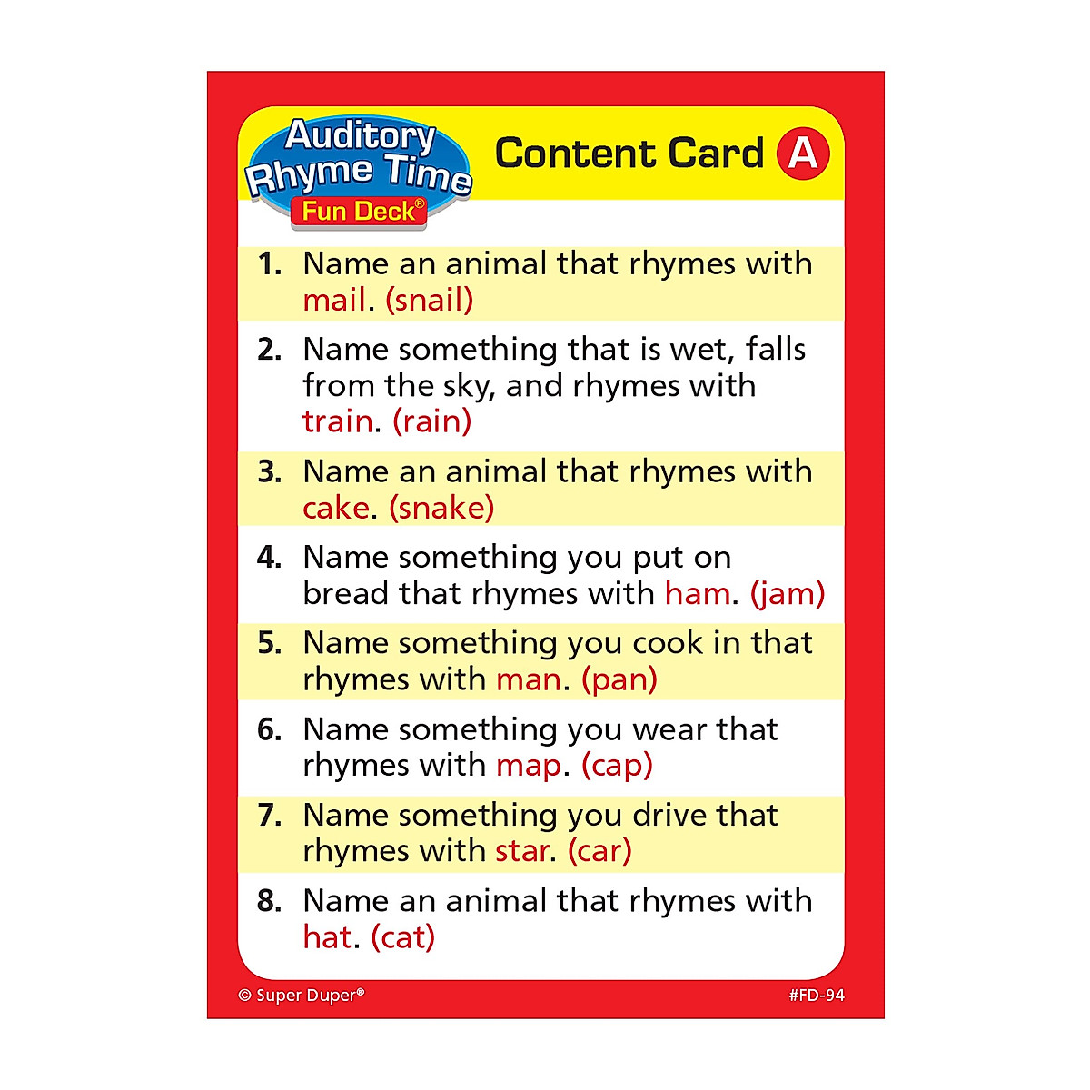 Super Duper Publications | Auditory Rhyme Time Fun Deck Flash Cards | Educational Learning Resource for Children