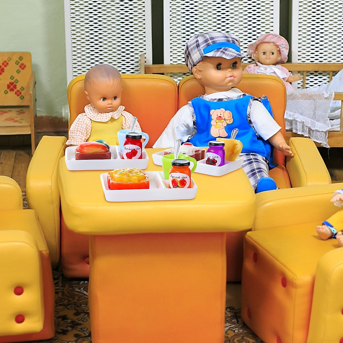 38 Pcs Miniature Food Toy Miniature Doll House Accessories Miniature Play Sets Small Doll Food Dollhouse Food, Hamburger Fries Soda Milk Juice Fast Food Set for Pretend Play Kitchen (Cute Style)