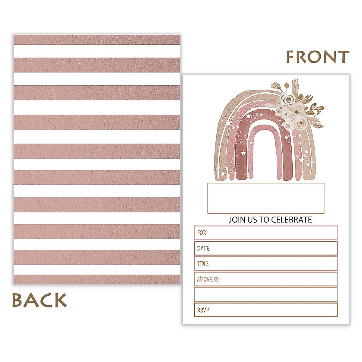 Rainbow Birthday Party Invitations,Boho Brown Rainbow Party Invites Cards, For Girls Boys Birthday Party Decoration, party Supplies (20 Invites + Envelopes)