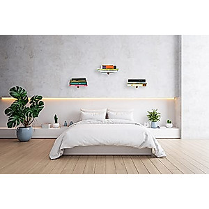 Decorative Invisible Floating Bookshelf with Wooden Rod, Wall Mounted Metal Book Organizer Shelf, for Home, Office, Library, Study, Livingroom, Bedroom, Set of 3 Walnut.