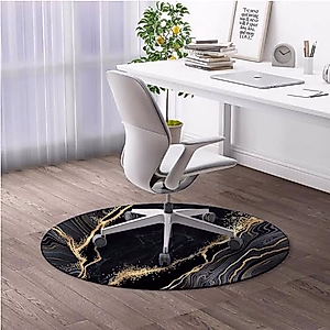 Round Desk Chair Mat Black Gold Office Floor Protector Marble Non-Slip Computer Desk Mat for Tile Floor, Rolling Chairs 5 FT