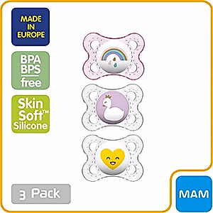 MAM Clear 0-6 Month Pacifiers Value Pack (3 Pack), 0-6 Months Baby Girl Pacifiers, Best Pacifier for Breastfed Babies