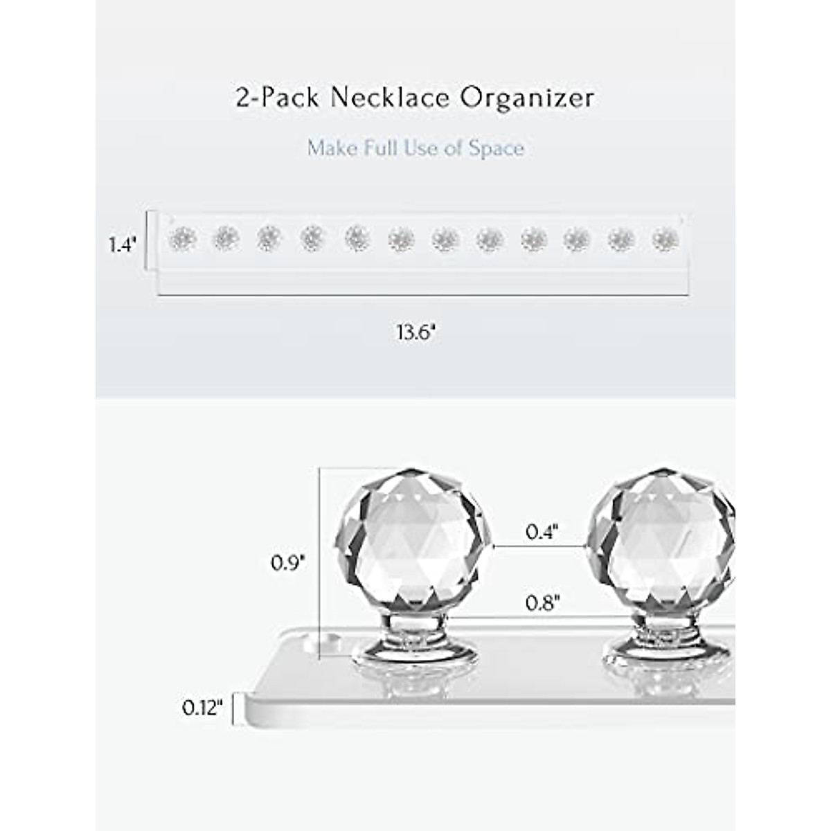 Heesch Necklace Holder, Acrylic Necklace Hanger, Wall Mont Necklace Organizer, Jewelry Hooks for Necklaces, Bracelets, Chains (2-pack Clear)