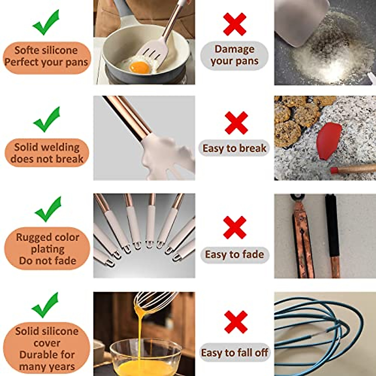 Silicone Cooking Utensil Set, Fungun Kitchen Utensils Set with Copper Handle 24 Pcs Kitchen Gadgets Tools Set, Non-stick Heat Resistant Kitchen Spatulas Set - Khaki…