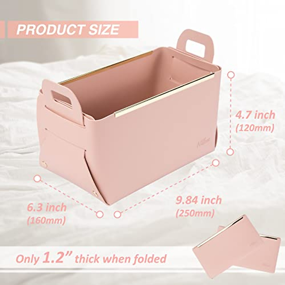 Foldable Storage Bins for Table and Desktop, Fancy Indoor Decorative Leatheroid Storage Basket Tray Collapsible Ideal for Keys Remote Cellphone Notes DVD, Pink