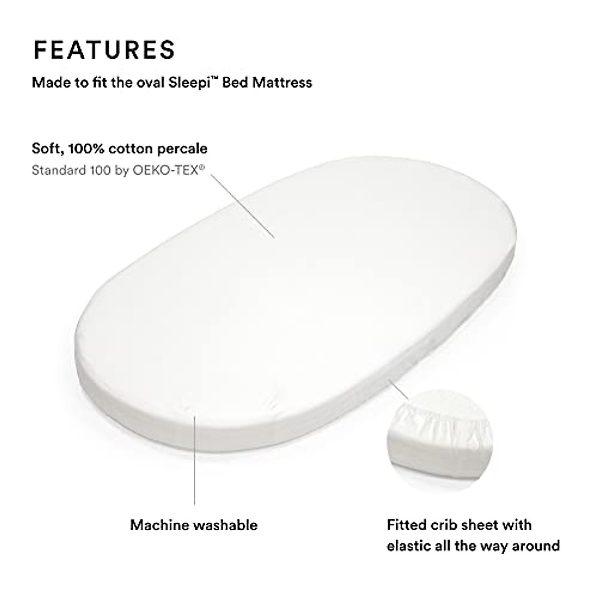 Stokke Sleepi Fitted Sheet, White - Soft Sheets for Sweet Dreams - Made for Stokke Sleepi Crib/Bed - 100% Fine Cotton Percale - Washable