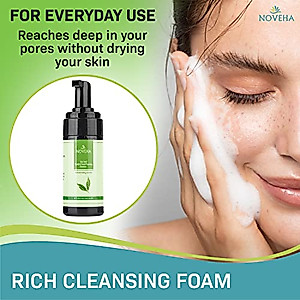 NOVEHA Tea Tree Oil Foaming Cleanser | Therapeutic Daily Skincare For Eyelash & lids, MGD, Eye Irritations, Stye Eyes, Skin Dryness, Moisturize with Organic Ingredients, For All Skin Types 3.38 Fl Oz