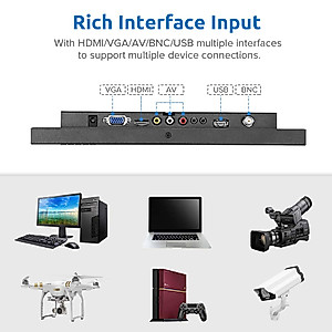 Eyoyo 12'' inch Small HDMI CCTV Monitor, 1366x768 IPS Metal Housing LED Screen W/Wall Bracket&Remote Control with HDMI/VGA/AV/BNC Input Built-in Speakers for PC, Security Camera, Raspberry Pi