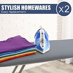 Hushee 2 Pack 19'' x 58'' Ironing Board Cover and Pad Scorch and Stain Resistant Iron Cover for Ironing Board with Elastic Edge Protective Scorch Mesh and 4 Fasteners for Home, Gray and Blue