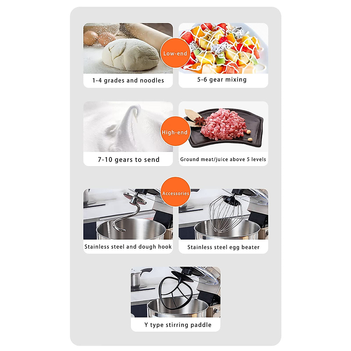 CLING 1000W Kitchen Stand Mixer Dough Mixers 10 Speed LED Liquid Crystal Display Timing Function with Dough Hook, Beater & Egg Whisk 6.2L Large Capacity