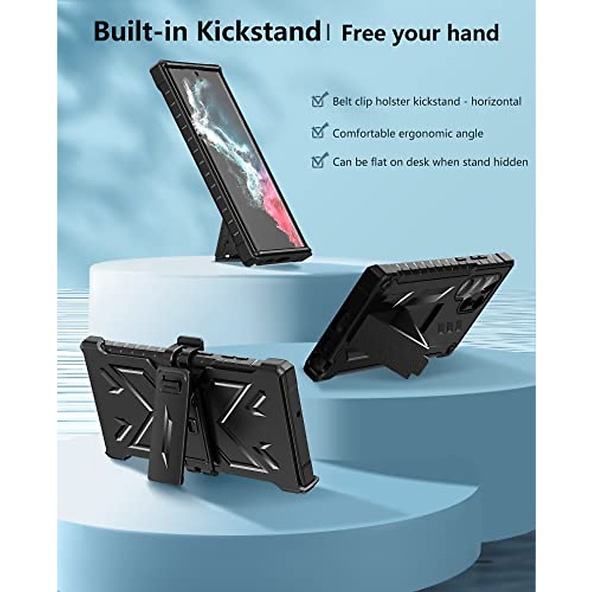 FNTCASE for Samsung Galaxy S22 Ultra Case: Built-in Screen Protector & Kickstand & Belt-Clip Holster, Extra Front Frame Full-Body Dual Layer Rugged Heavy Duty Shockproof Protective Phone Cover-Black