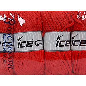 Lot of 4 x 100gr Skeins Ice Yarns Velvet Chenille Hand Knitting Yarn Red