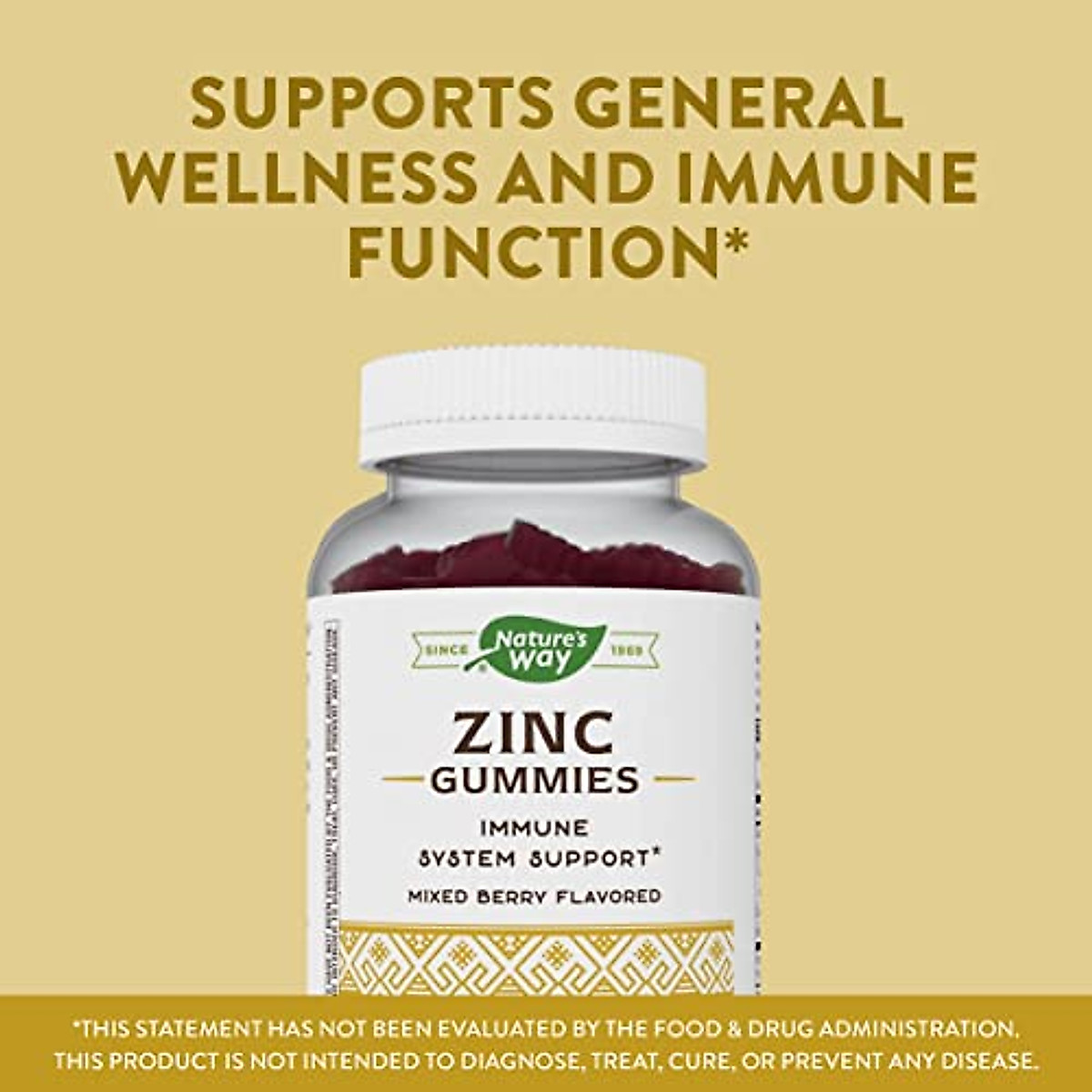 Nature’s Way Zinc Gummies, Supports Immune Function*, 11 mg per Gummy, Mixed Berry Flavored, 120 Gummies