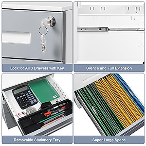 YIGUO 3 Drawer Mobile File Cabinet with Lock