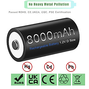 Palowextra Premium Rechargeable D Cell Batteries with Charger, 6 Pack 1.2v NiMH D Size Batteries with Universal Battery Charger for AA AAA 9V D C Rechargeable Batterie (D Size)